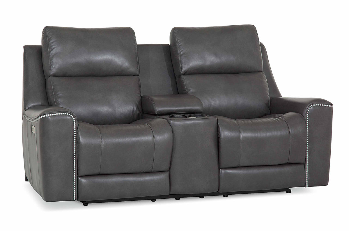 Hastings Leather Power Reclining Loveseat Console With Articulating ...